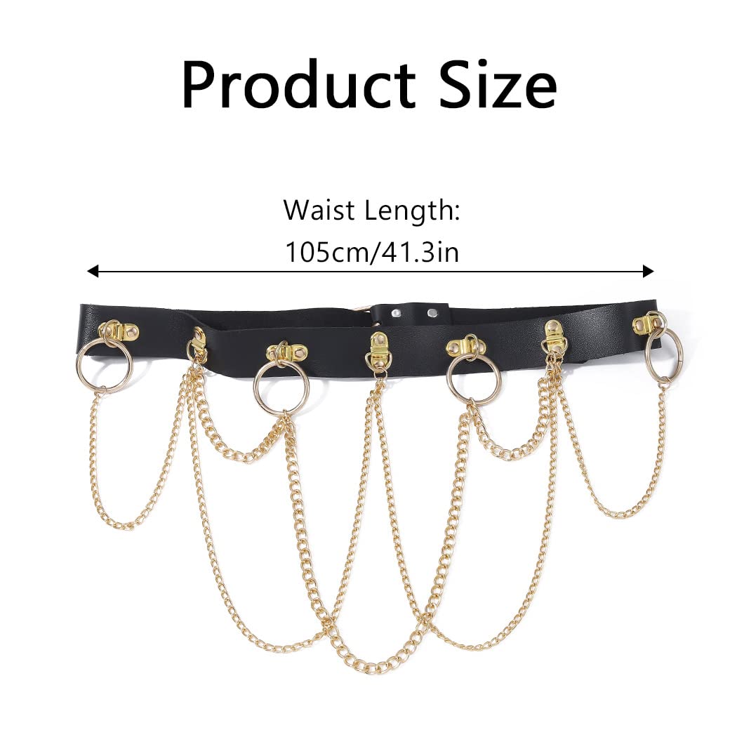 Bodiy Layered Waist Chain Belts Black Leather Circle Punk Gothic Belly Body Chain Rave Accessories Strap Festival Body Jewelry for Women and Girls (gold)