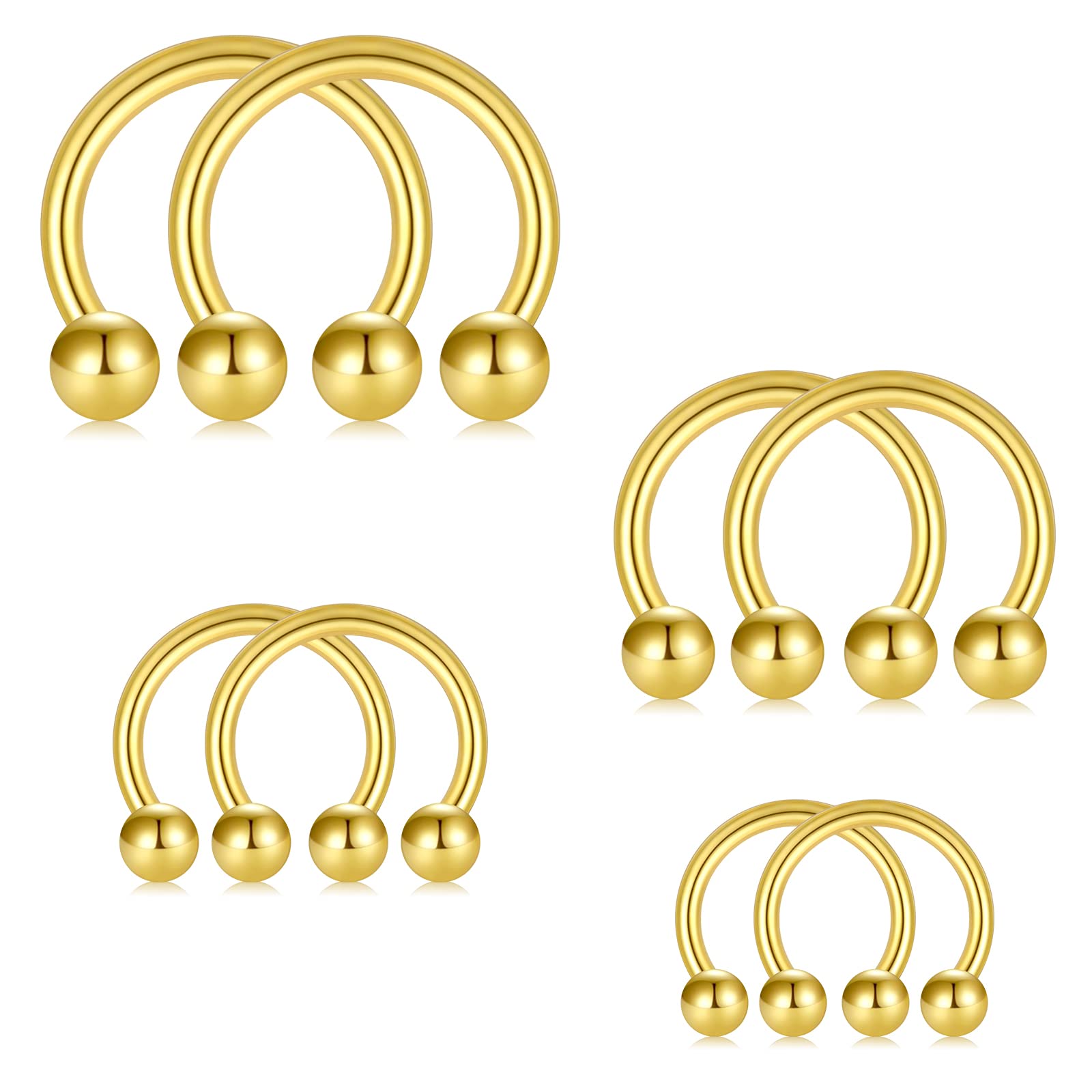 D.Bella 8PCS 16G Stainless Steel Nose Septum Horseshoe Earring Eyebrow Septum Lip Helix Tragus Piercing Ring 6-12mm Gold Piercing Jewelry