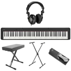 casio cdp-s160 88-key compact piano keyboard with touch response, black, bundle with h&a studio headphones, stand, bench, sustain pedal