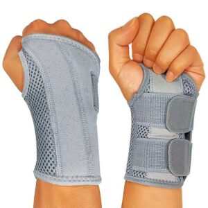 left wrist brace for carpal tunnel, compression sleeve adjustable straps, right left hand for men women, night wrist sleep supports splints arm stabilizers, suitable for arthritis, pain, relief, tendonitis, wrist pain, sprain, sport (left hand-gray, large