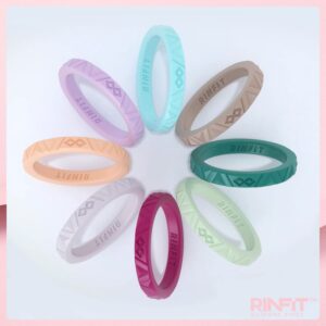 Rinfit Silicone Wedding Rings for Women - Soft, Stackable & Thin Silicone Ring Women - Rubber Wedding Bands Women- U.S. Design Patent Pending - SetP, Size 8