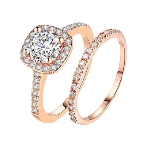 engagement rings wedding bands stacking women engagement wedding 2pcs set cubic zirconia 925 sterling silver rings size 6-10 for women/girl finger rings diy jewelry gifts (rose gold, 7)