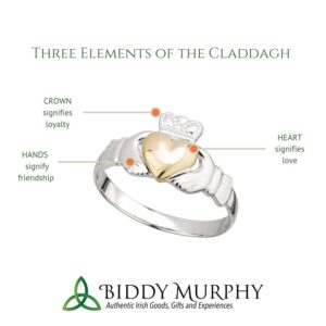 Biddy Murphy, Irish Claddagh Ring for Women Green Gem & Cubic Zirconia Wishbone Band Made in Ireland Size 8.5