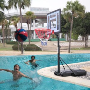 Homtoozhii PVC Transparent Board Basket Frame Adjustable 115-135cm Poolside Basketball Hoop Portable Basketball Goal Outdoor Water Tank PE Blow Molding (Black)