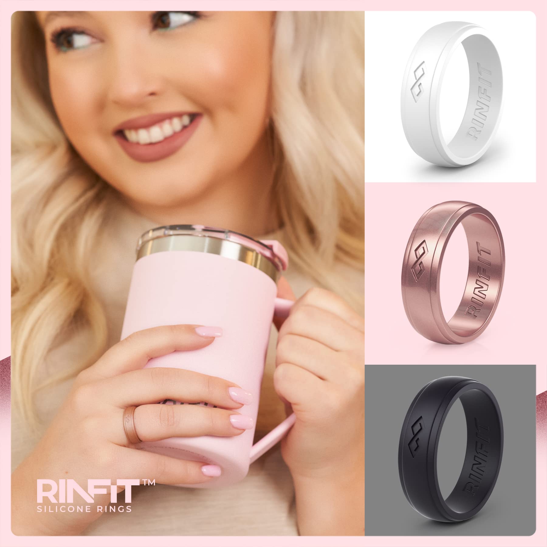 Rinfit Silicone Wedding Rings for Women - Soft, Stackable & Thin Silicone Ring Women - Rubber Wedding Bands Women- U.S. Design Patent Pending - SetP, Size 8