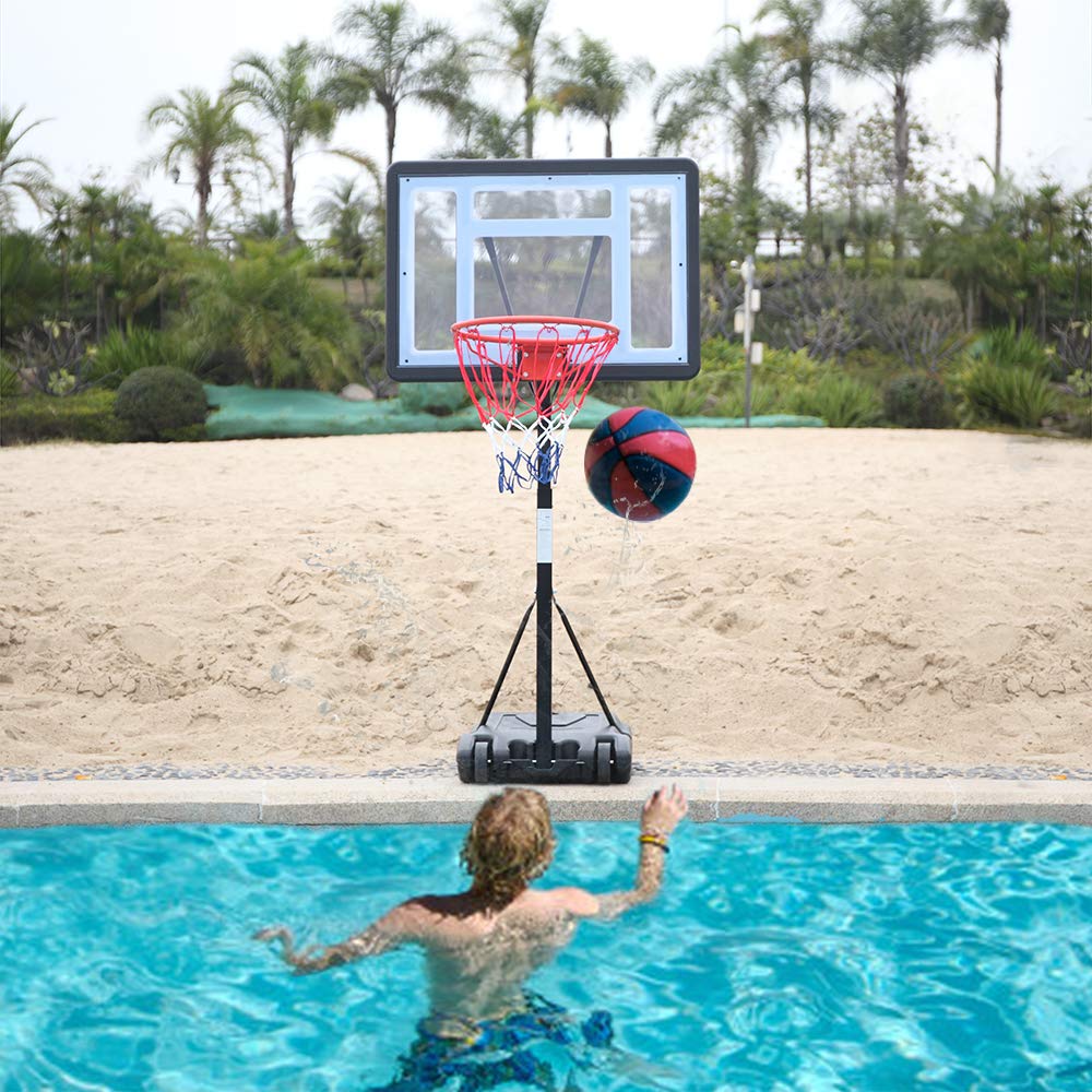 Homtoozhii PVC Transparent Board Basket Frame Adjustable 115-135cm Poolside Basketball Hoop Portable Basketball Goal Outdoor Water Tank PE Blow Molding (Black)