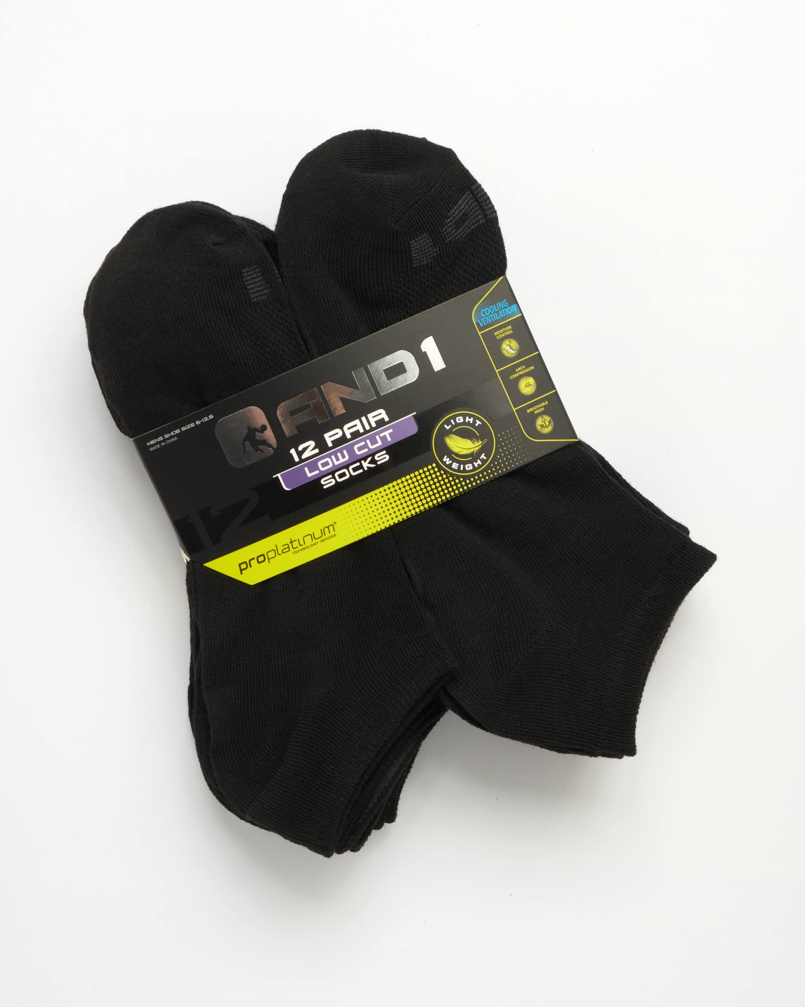 AND1 Men's Socks - PROPLATINUM Lightweight Low Cut Socks (12 Pack), Size Shoe size 6-12.5, Black