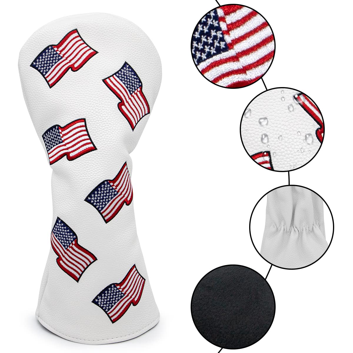 Barudan Golf Driver Head Cover 460cc, White Patriotism USA Golf Driver Headcover Club Protective for Men Golfer