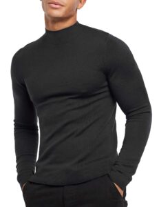 kingbega men's regular fit basic lightweight long sleeve pullover shirt mock turtleneck, black 1, large