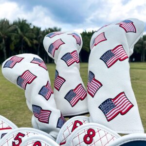 Barudan Golf Driver Head Cover 460cc, White Patriotism USA Golf Driver Headcover Club Protective for Men Golfer