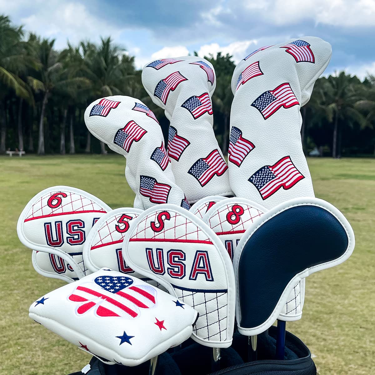 Barudan Golf Driver Head Cover 460cc, White Patriotism USA Golf Driver Headcover Club Protective for Men Golfer