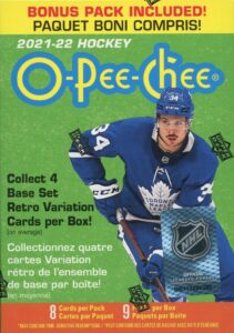 2021 2022 upper deck o pee chee hockey series sealed blaster box of packs with chance for short printed rookies and stars plus blaster exclusive yellow bordered tallboys