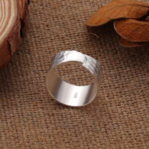 Milacolato S990 Sterling Silver Handmade Wide Band Ring High Polished Handmade Dome Ring Hammered Band Ring for Women Men, Adjustable to Size 7-11