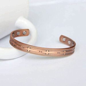 My Copper Christian Cross Design Pure Copper Magnetic Therapy Bracelet High Gauge 99.9% Solid Copper with 6 Magnets - Copper Magnetic Bracelets