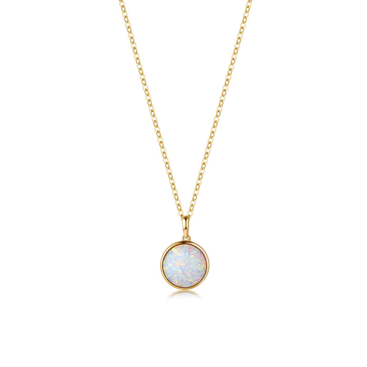 AGVANA 14K Solid Real Yellow Gold Opal Necklace for Women Round Disc Coin Pendant Necklace Fine Jewelry Birthday Gifts for Women Mom Grandma Wife Daughter Her