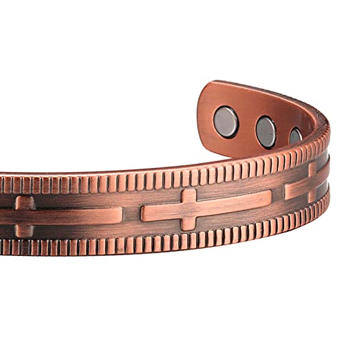 My Copper Christian Cross Design Pure Copper Magnetic Therapy Bracelet High Gauge 99.9% Solid Copper with 6 Magnets - Copper Magnetic Bracelets