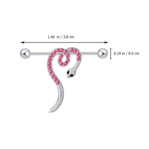 14G Coiled Snake Industrial Barbell Earring, Stainless Steel Cartilage Body Piercing Jewelry- Snake with Pink Rhinestone- Industrial Piercing Bar for Women, 38mm, 3.8x1.6cm (XIF71724627D30BGSMAW6)