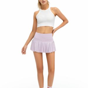 Raroauf Womens Pleated Tennis Skirts with Shorts High Waisted Mini Skirt Golf Skort Athletic Skirts Workout Pickball Pink X-Small