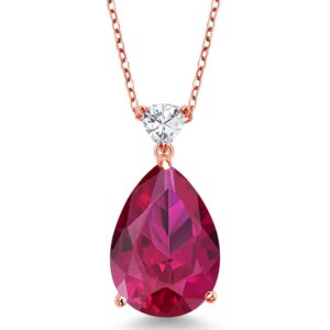 gem stone king 18k rose gold plated silver pear shape red created ruby pendant necklace for women 13.77 cttw, with 18 inch chain)