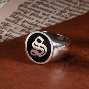 AILIN Custom Old English Gothic Initial Rings for Men 925 Sterling Silver Personalized Letter Signet Band Rings Father Day Jewelry Birhday Gifts for Friends Dad Women