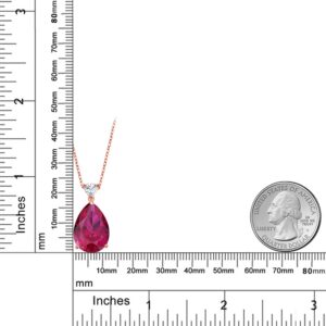 Gem Stone King 18K Rose Gold Plated Silver Pear Shape Red Created Ruby Pendant Necklace For Women 13.77 Cttw, with 18 Inch Chain)