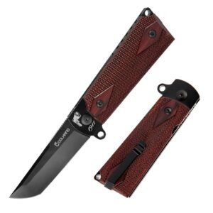 cool hand heavy duty edc folding knife, ball bearing survival hunting knives, 3.6" tanto stone wash finish d2 steel blade, 4.9'' replaceable 1911 wood grip handle, liner lock mechanism