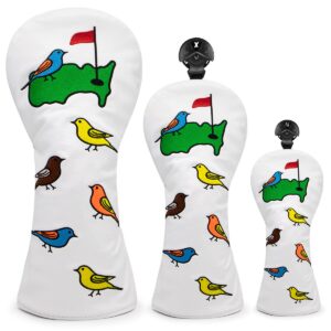 birdies golf head covers for driver, fairway woods, hybrid rescue utility golf clubs - pu leather golf driver headcover, interchangeable fairway woods hybrid cover for woods and drivers