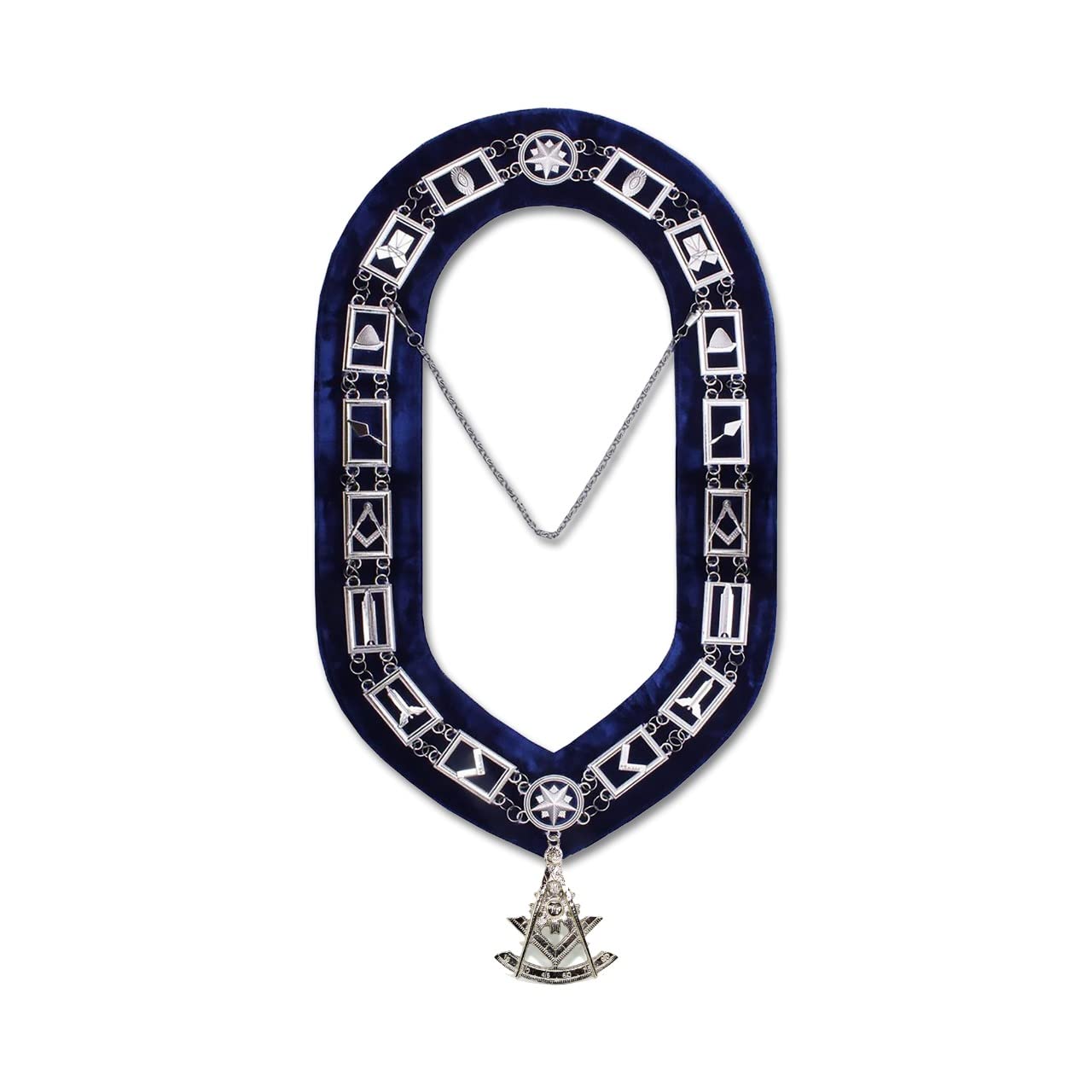 Masonic Regalia Past Master Blue Lodge Officer Apron Handmade and chain collar with Jewel Silver