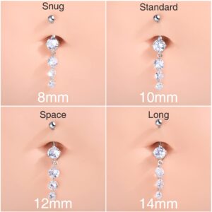 OUFER 14mm Belly Button Ring, 316L Surgical Steel Navel Rings, Charming CZ Navel Piercing Dangle, Curved Barbell