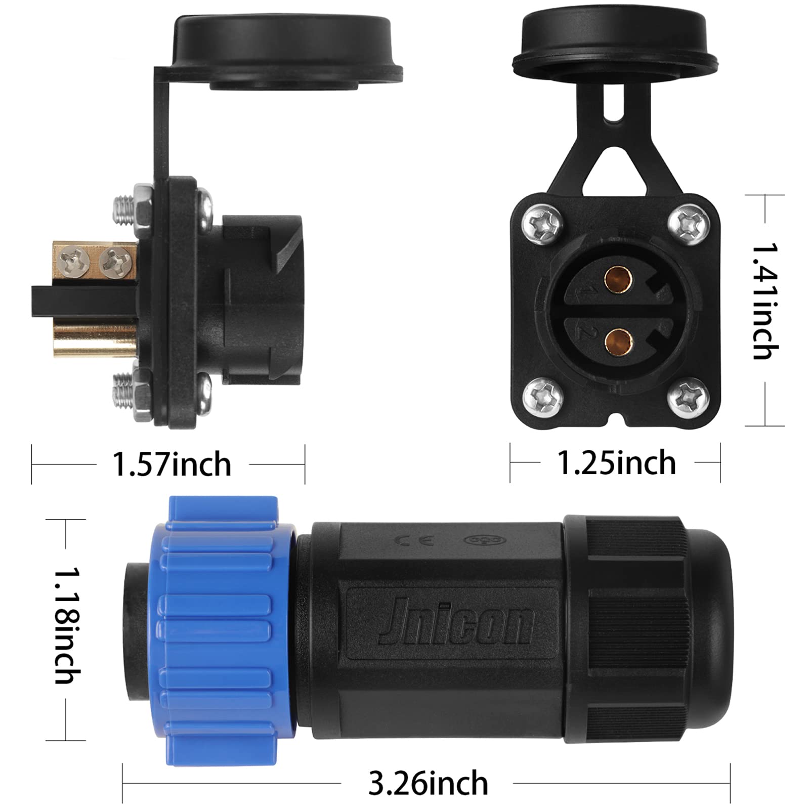 Trolling Motor Plug Receptacle Set, 12V/24V/ 36V/48V Plug for Trolling Motor/Down Rigger/Fishing Reel,Waterproof Marine Boat DC Power Connector