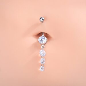 OUFER 14mm Belly Button Ring, 316L Surgical Steel Navel Rings, Charming CZ Navel Piercing Dangle, Curved Barbell