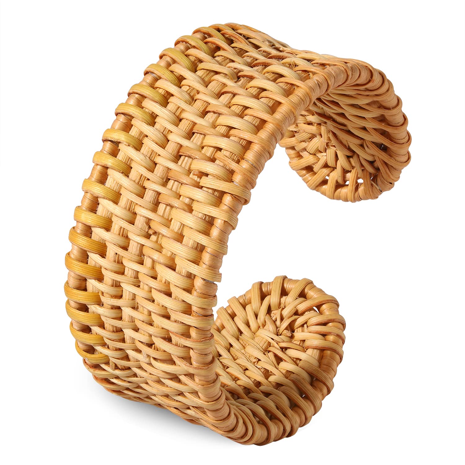 HSWE Rattan Bracelet for Women Handmade Lightweight Straw Wicker Braid Cuff Bangle Bracelet Statement Adjustable Bohemian Rattan Woven Chunky Bracelets for Summer Wrist Jewelry