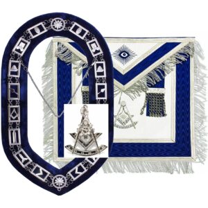 masonic regalia past master blue lodge officer apron handmade and chain collar with jewel silver