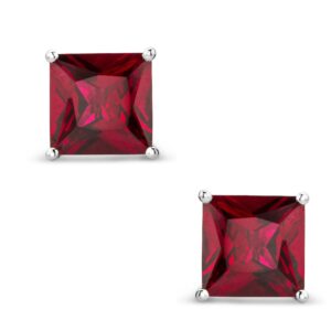 Orovi Stud Earrings for Women - 14K White Gold Earrings for Women with Ruby Stud - Classic Style Cute Earrings - Everyday Womens Earring Set for Any Occasion