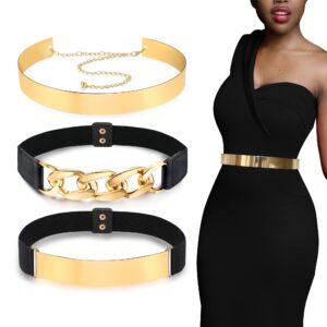 tosgmy 3 pieces gold metal belt for women elastic metal waist strap stretch belt for women gold belt adjustable waistband