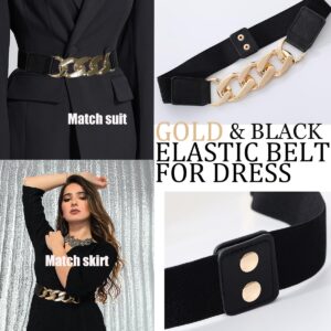 TOSGMY 3 Pieces Gold Metal Belt for Women Elastic Metal Waist Strap Stretch Belt for Women Gold Belt Adjustable Waistband