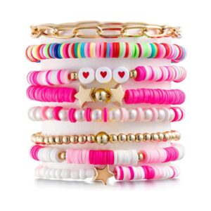 funojoy surfer beaded bracelets colorful clay beads bracelet set stackable stretch bracelets friendship bracelets boho summer beach jewelry for women