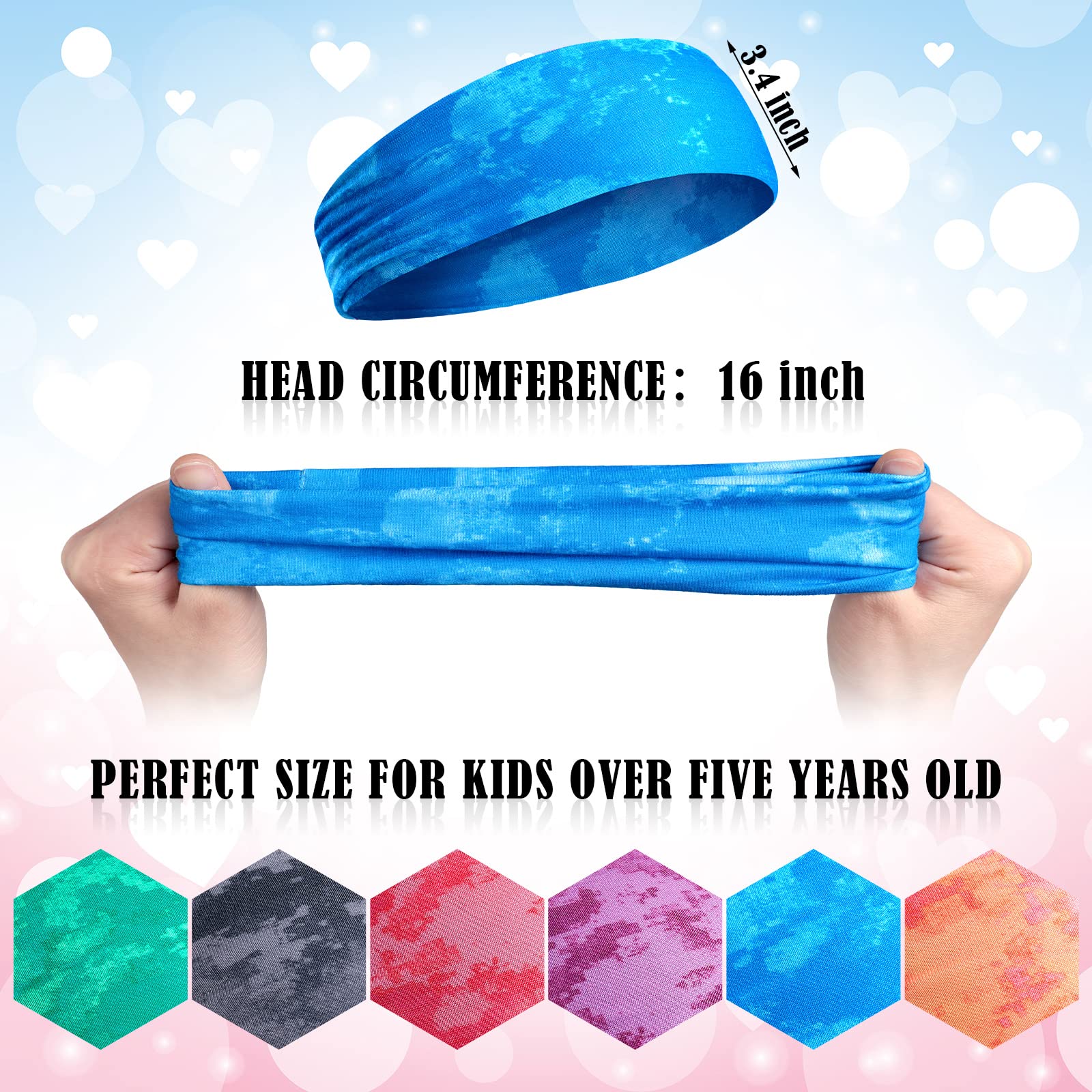 Jerify 12 Pieces Girls Sports Headbands Athletic Sweatbands Sport Hairbands Elastic Wicking Headband for Youth Kids Boys Girls Children Teenagers(Tie Dye)