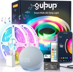 gupup wifi led lights 100 ft, tuya smart app controlled led strip lights, work with alexa and google assistant devices, voice control light strip,music sync,color changing led lights,back to school