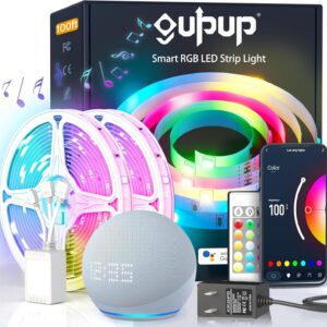 GUPUP WiFi Led Lights 100 ft, Tuya Smart App Controlled Led Strip Lights, Work with Alexa and Google Assistant Devices, Voice Control Light Strip,Music Sync,Color Changing Led Lights,Back to School