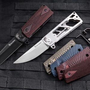 Cool Hand Heavy Duty EDC Folding Knife, Ball Bearing Survival Hunting Knives, 3.6" Tanto Stone Wash Finish D2 Steel Blade, 4.9'' Replaceable 1911 Wood Grip Handle, Liner Lock Mechanism