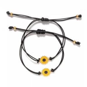 bee kind sunflower string bracelet set with adjustable braided nylon rope comes with personalized gift with box for women made with nickel-free