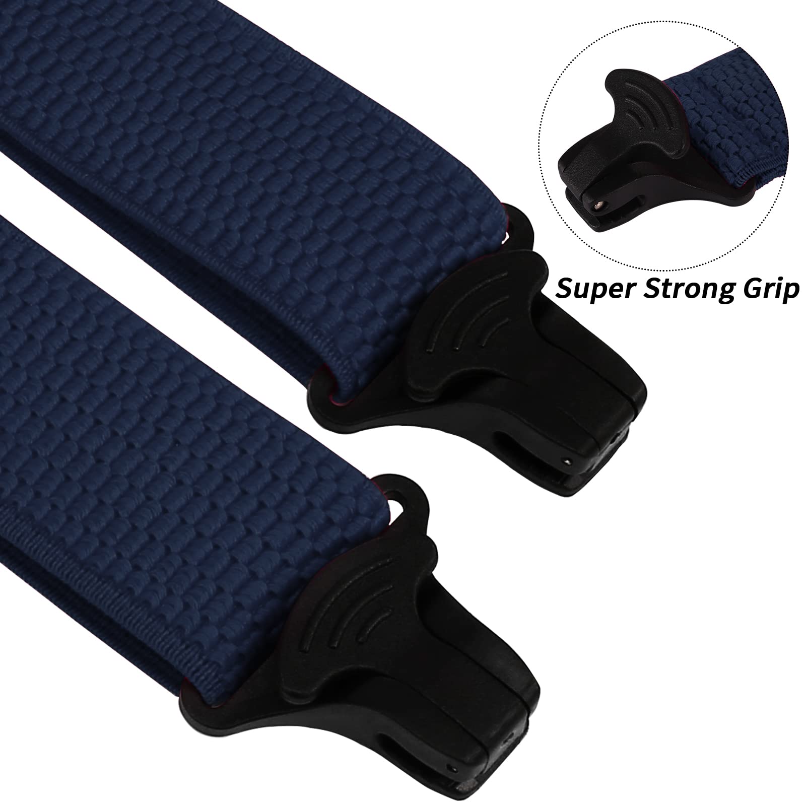 Buyless Fashion Heavy Duty Suspenders for Men - 48" Adjustable Straps 1 1/2" - X Back with Black Plastic Clips - 5147-Navy