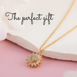 Bee Kind The Original Spinning Crystal Sunflower Necklace Made With 18K Gold Plating, Cubic Zirconia Stones, and comes with Personalized Gift with Box for Women