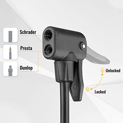 MOHEGIA Bike Floor Pump with Gauge,Air Bicycle Pump Inflator with High Pressure 160 PSI,Fits Schrader and Presta Valve