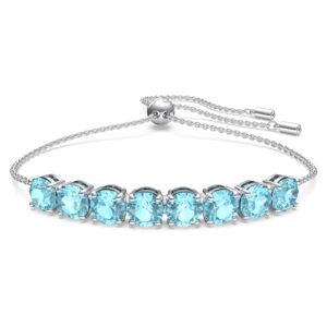 swarovski exalta bracelet, with light blue round-cut crystals on a rhodium plated setting with bolo style closure, part of the exalta collection