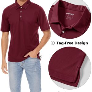 MAGCOMSEN Short Sleeve Polo Shirts for Men Quick Dry Polo Shirt Golf Polo Shirts Work Shirts Athletic Fall Shirts Golf Shirts Wine