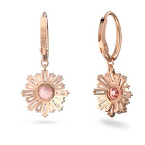 Swarovski Sunshine Drop Hoop Earrings with Pink and Clear Crystal Sun Motif on a Rose Gold-Tone Finish Setting, Part of the Swarovski Sunshine Collection