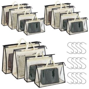 interesse 12 packs dust bags for handbags, clear handbag storage, purse storage organizer for closet, purse cover hanging closet organizer with zipper and handles