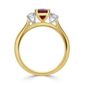 1 CT Round Created Ruby & Cubic Zirconia Three Stone Promise Ring 14k Yellow Gold Finish Ring Size-11